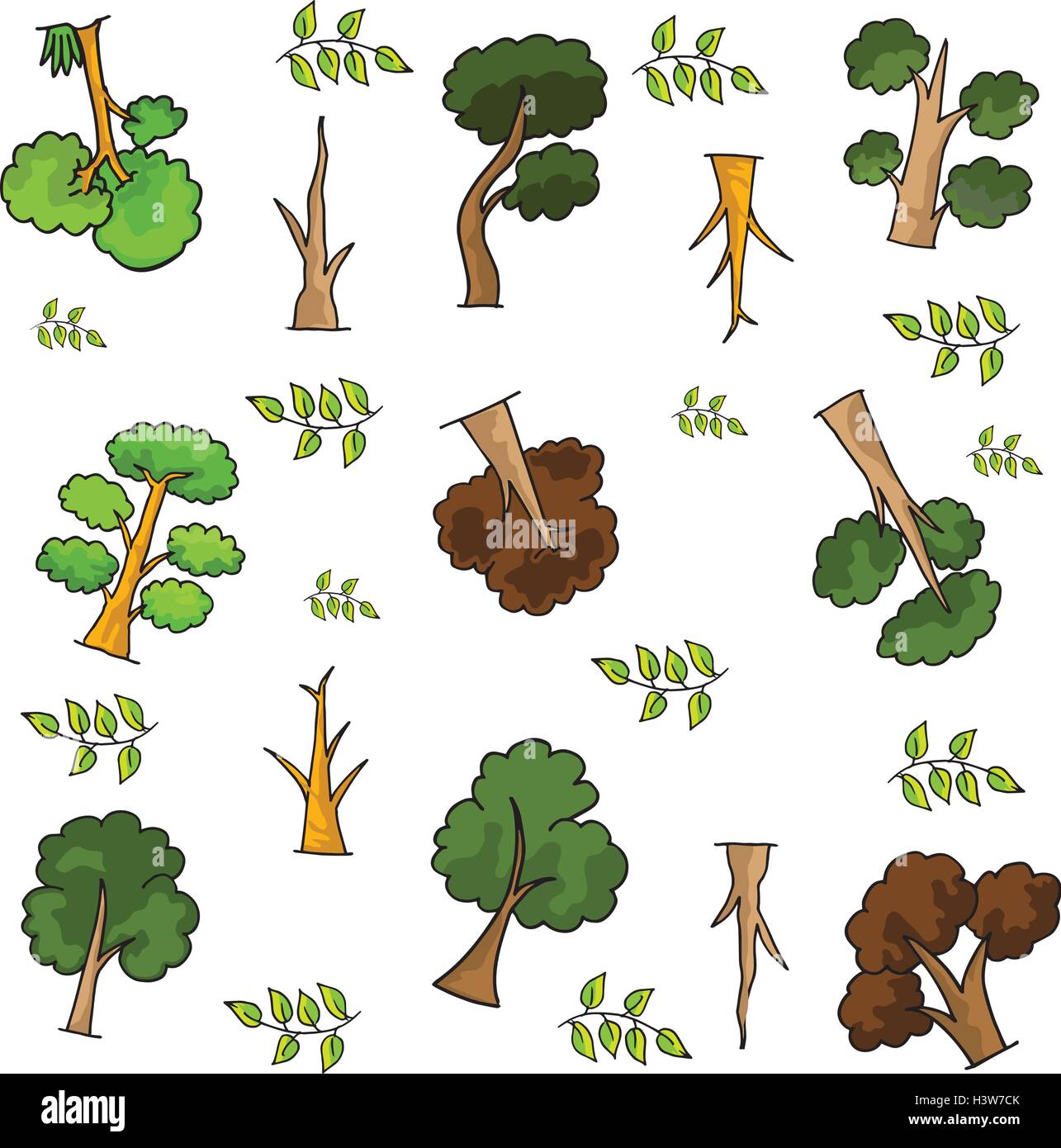 Collection of tree and leaf doodles Stock Vector Image & Art - Alamy