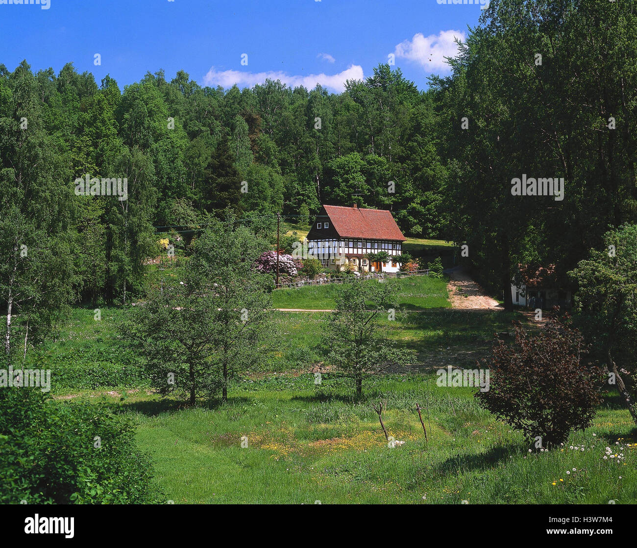 Germany, Saxony, Lusatia, village Johns, half-timbered house, Eastern ...