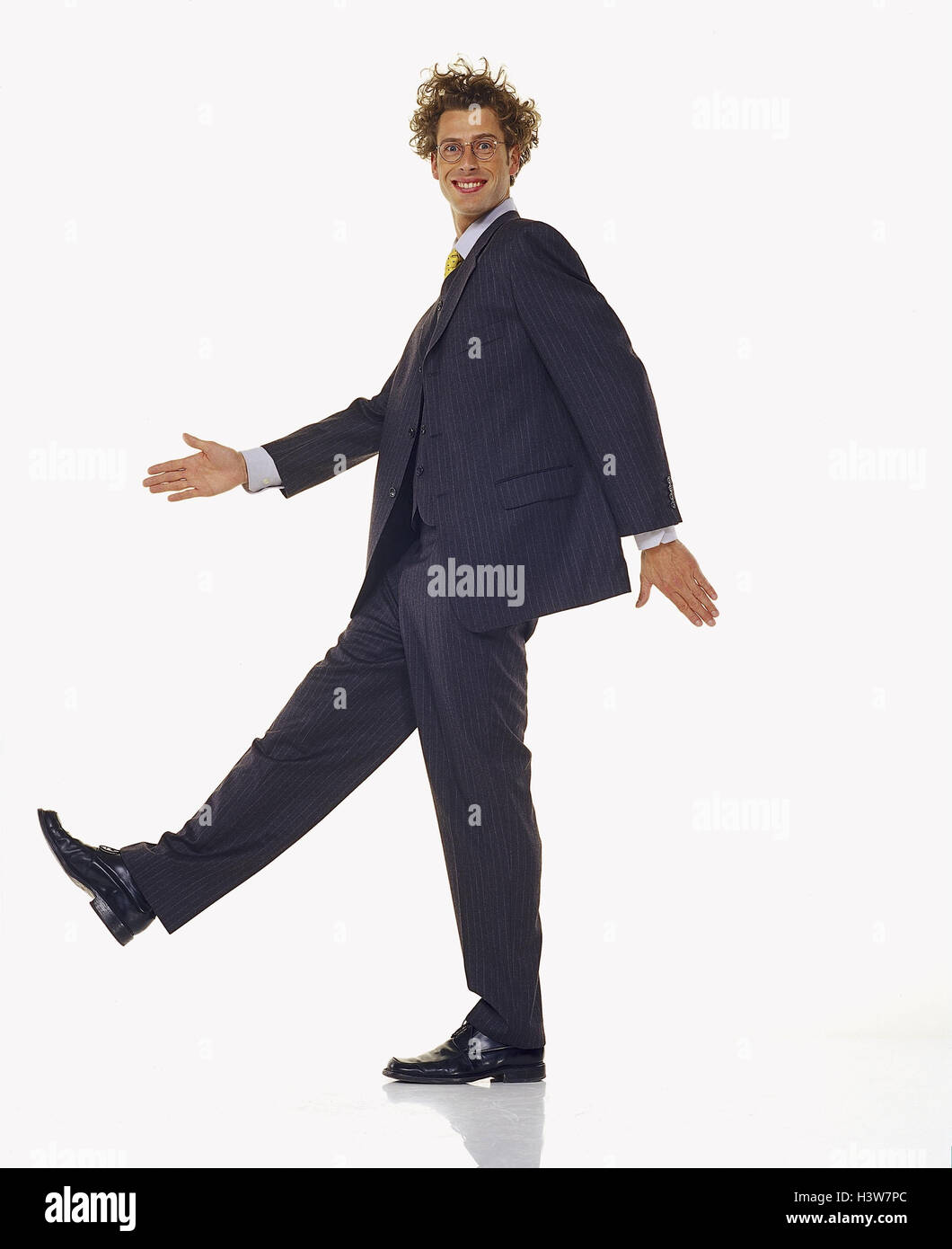 Man, young, glasses, suit, motion, march, go Men, studio, businessman ...