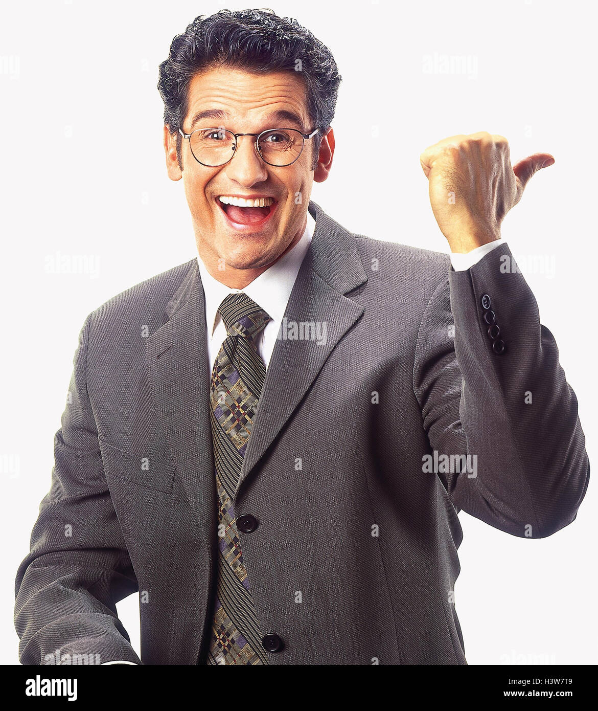 Man, glasses, suit, laugh, show gesture, mockery, half portrait, Men ...