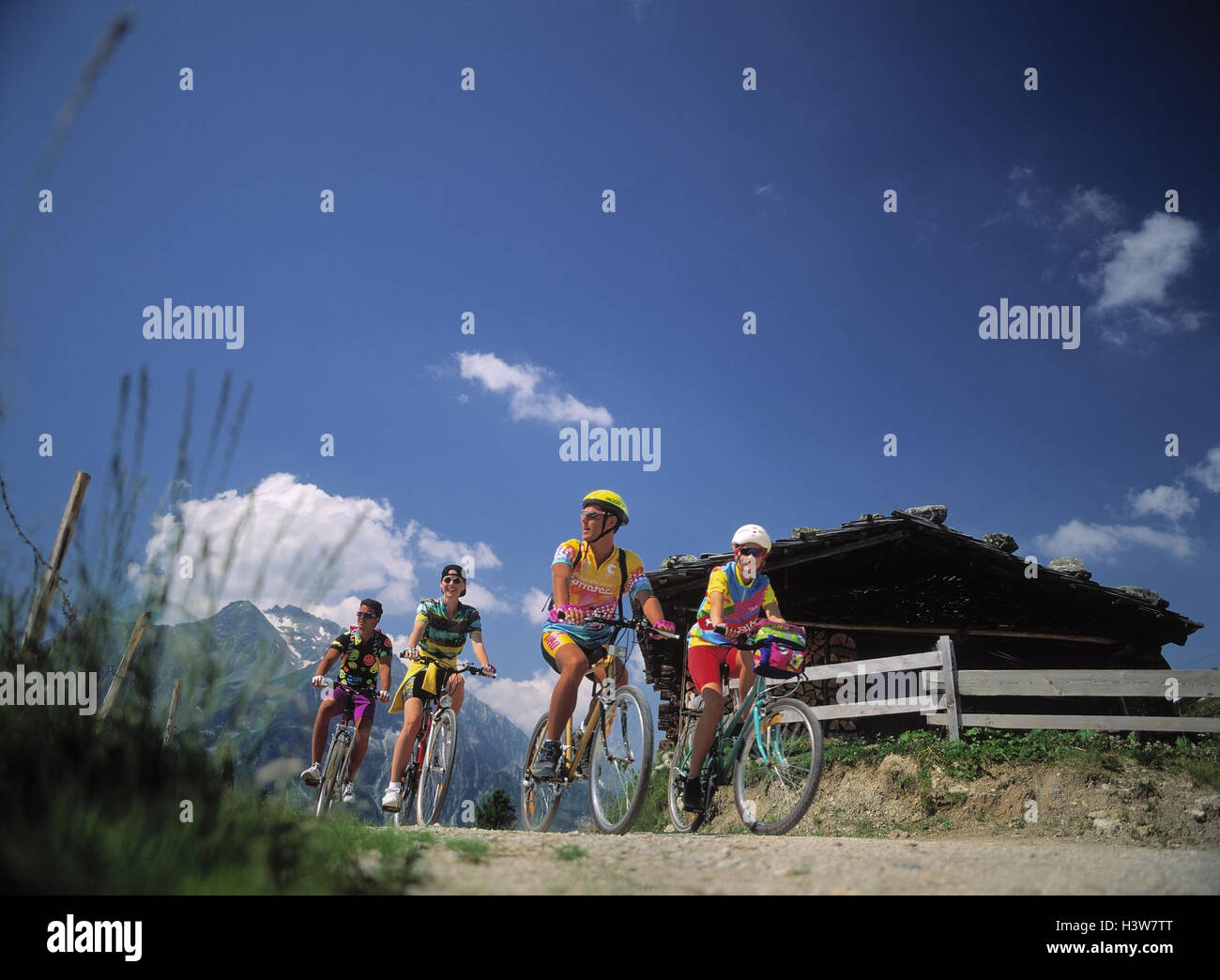 Men, women, cycling tour, outside, excursion, riding of a bike ...