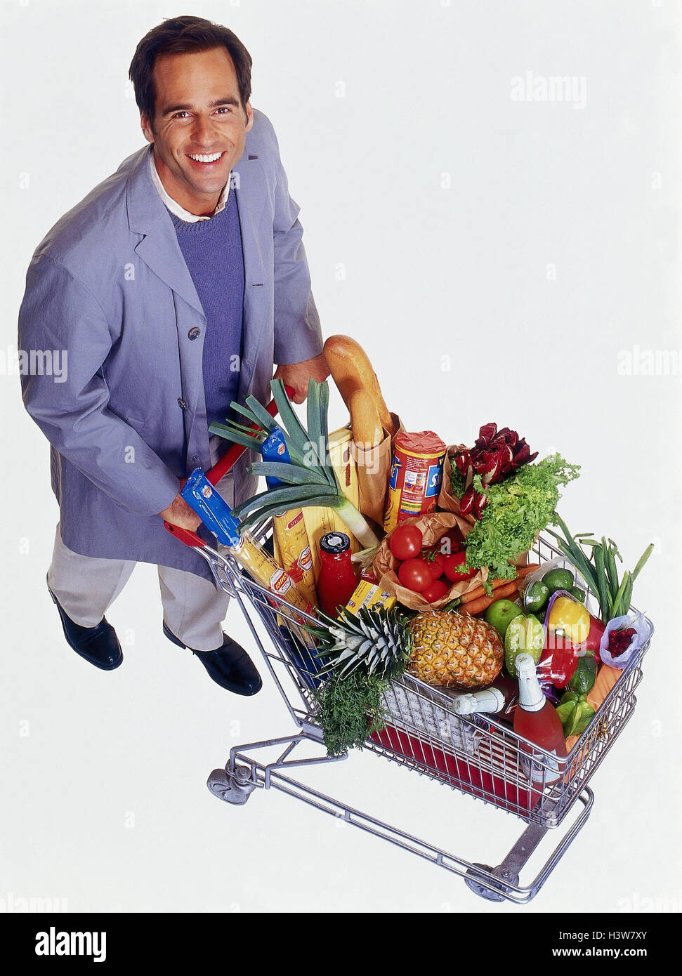 Man, shopping cart, food Families, househusband, smile, make purchases ...