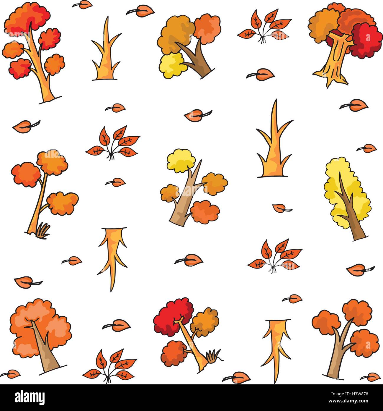Vector art of tree and leaf doodles Stock Vector Image & Art - Alamy