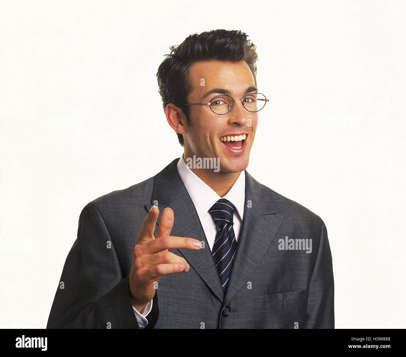Man Young Glasses Suit Laugh Show Gesture Portrait Men