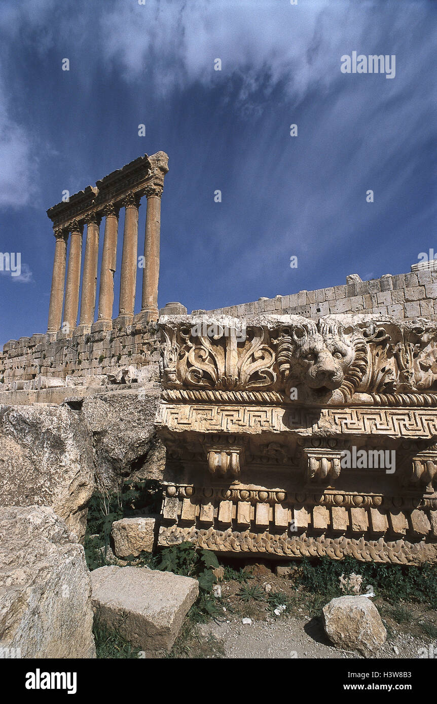 Lebanon, Baalbek, ruin site, Jupiter temple, pillars, the Middle East ...