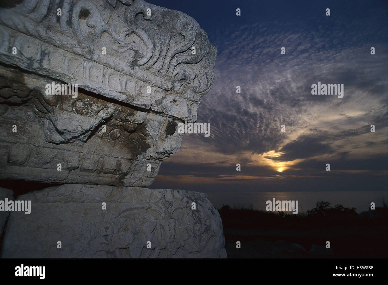 Lebanon, Byblos, temple, detail, relief, beautyful clouds, sundown, the ...