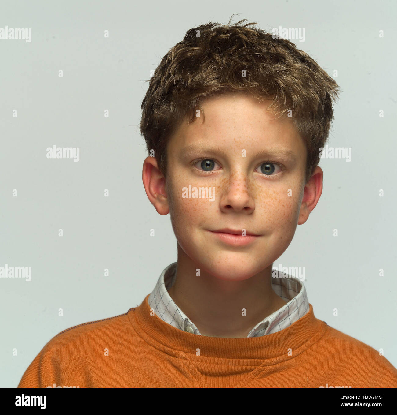 Boy, smile, portrait, model released, studio, child, freckles ...