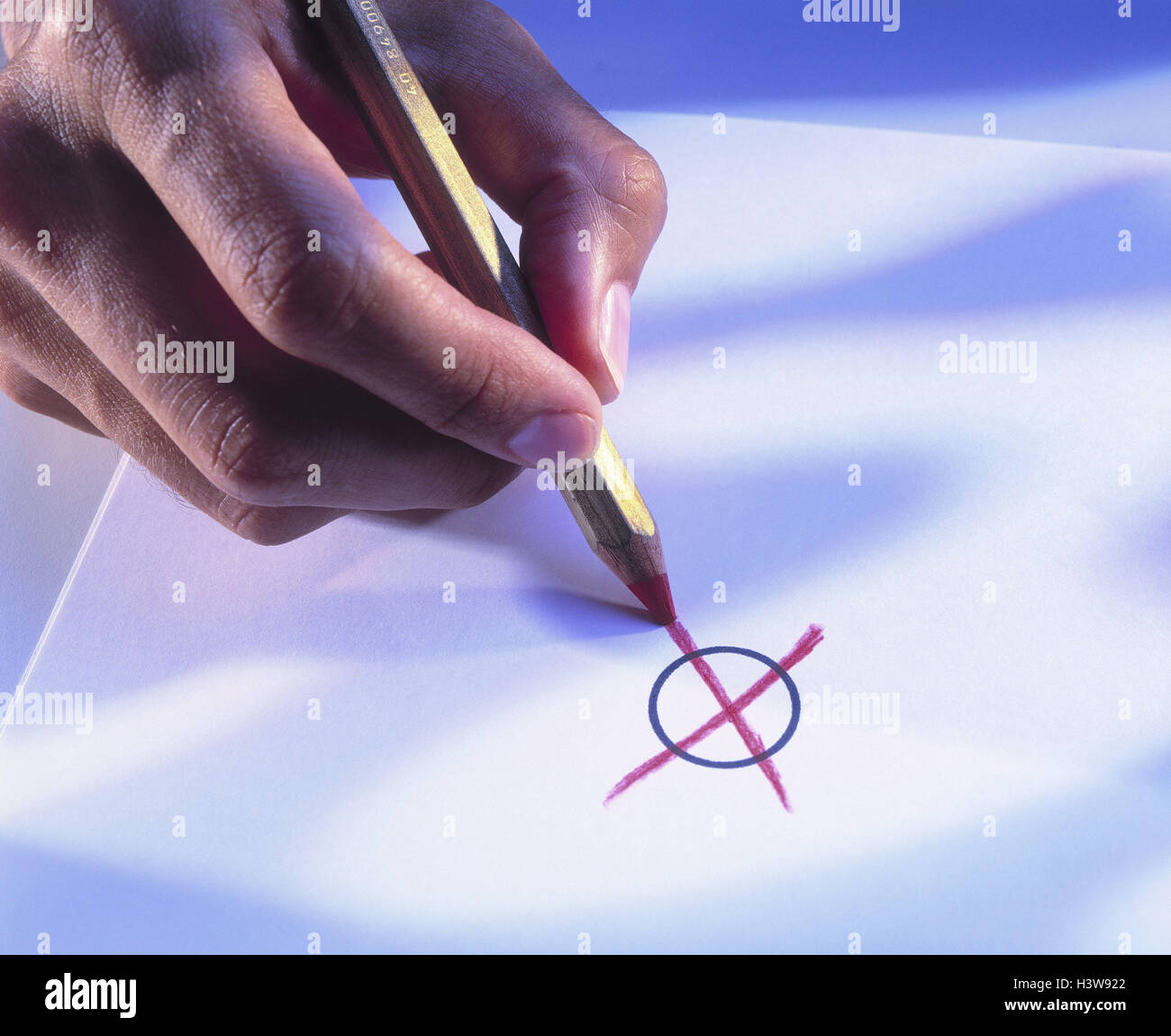 Election, man's hand, vote, marking man, detail, hand, coloured pencil ...