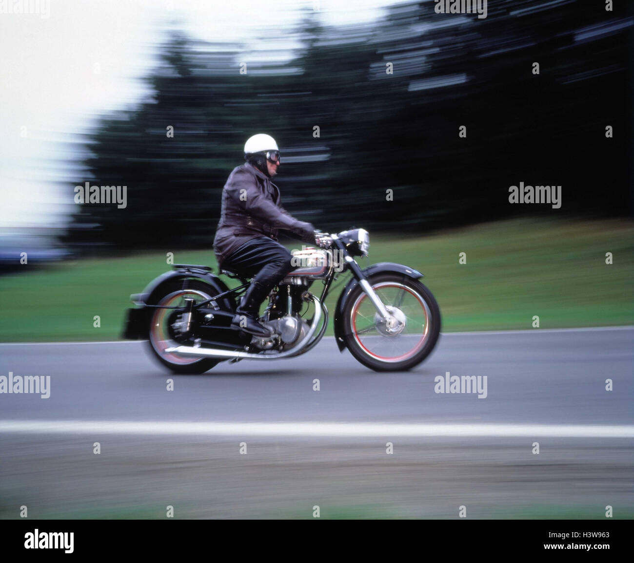 Motorcyclist, old-timer, motorcycle "Horex Regina 1", manipulated ...