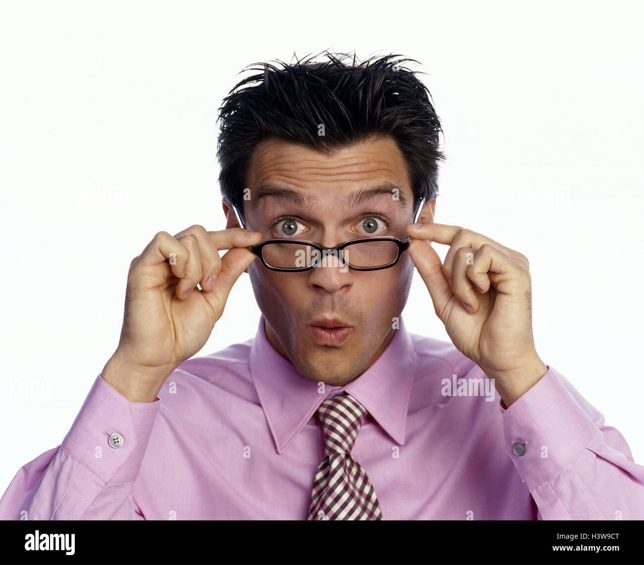 Man, young, glasses, gesture, surprises, portrait, expression ...