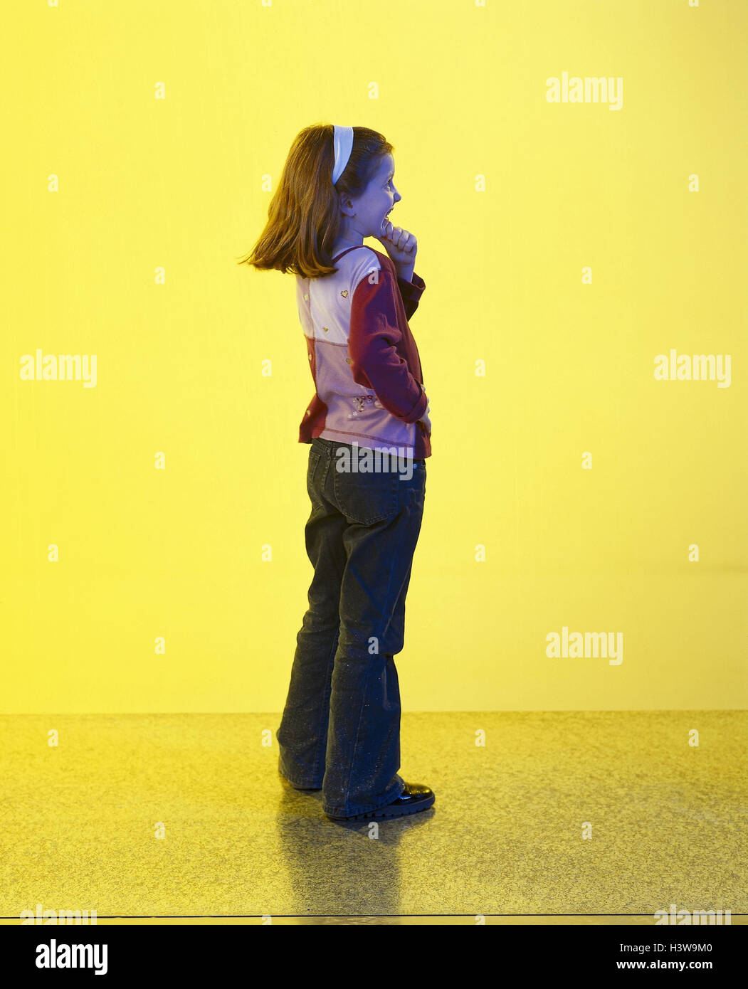 Girls, red-haired, stand, laugh, surprise, happy, side view, child ...