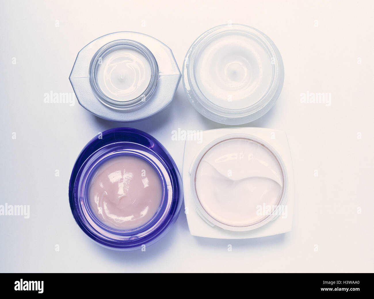 Cream pots, face cream, opened, from above, cosmetics, cosmetics ...
