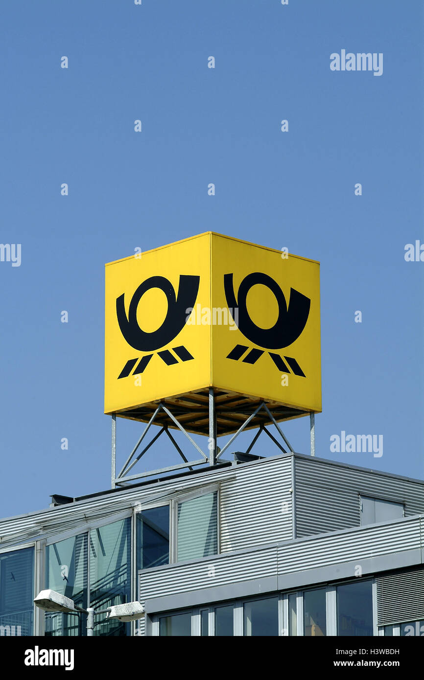 Post-office building, detail, company logo, post, building, sign ...