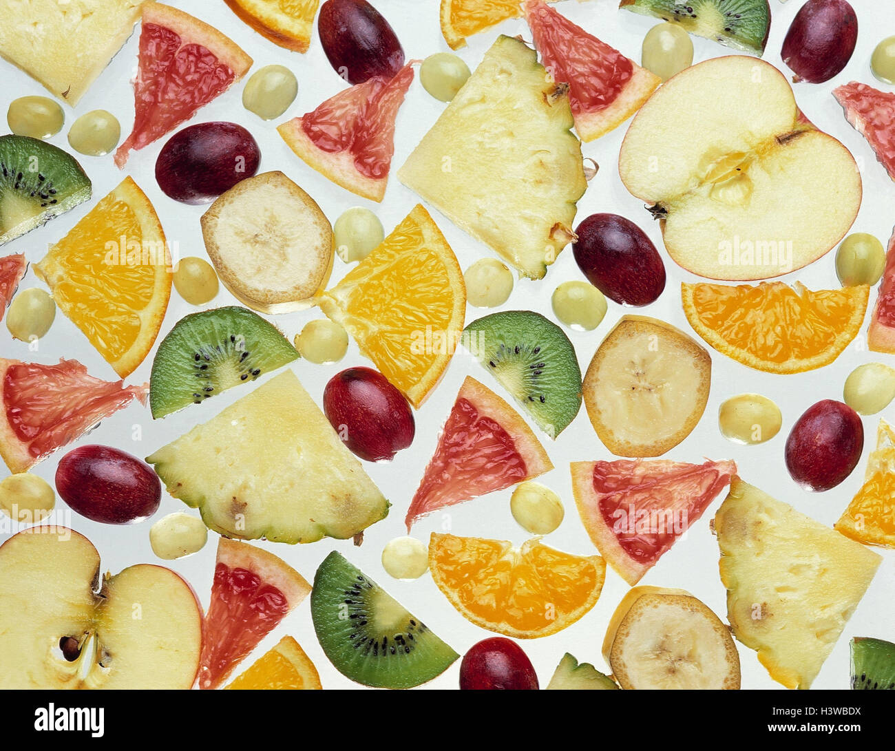 Fruit sorts, cut fruit, fruits, sorts, orange, banana, apple, pineapple ...