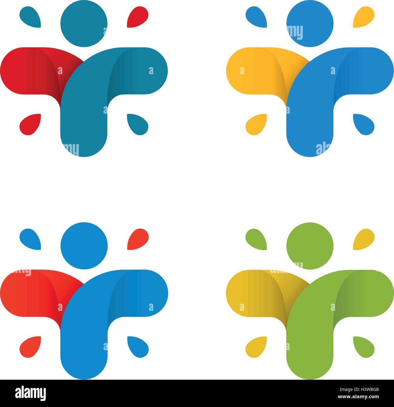 Isolated abstract colorful cross logo set. Human silhouette logotype ...