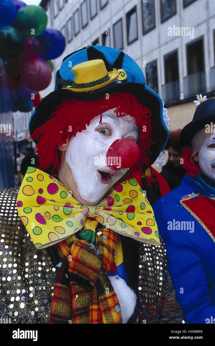 Germany, Cologne, carnival, clown, facial play, half portrait, carnival ...