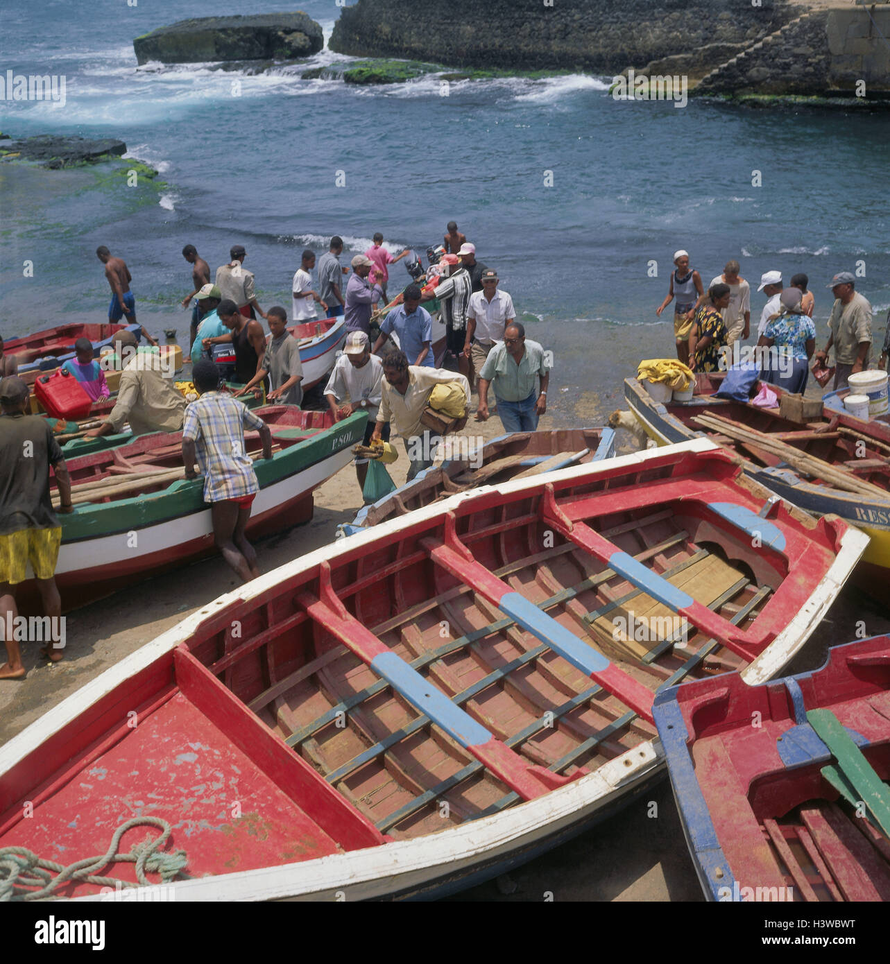Cape Verde islands, island, Santo Antao, Ponta Th sol, beach, fishing ...