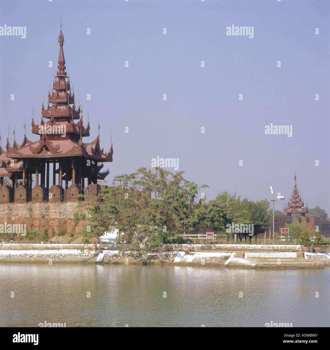 Myanmar, Mandalay, king's palace, palace defensive wall, watch-towers ...