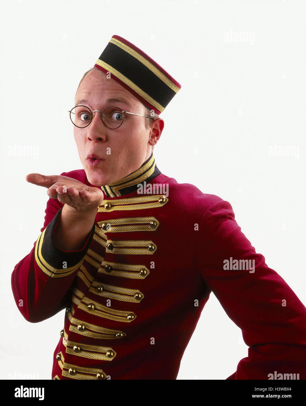 Page, young, uniform, gesture, kiss hand, half portrait, professions ...