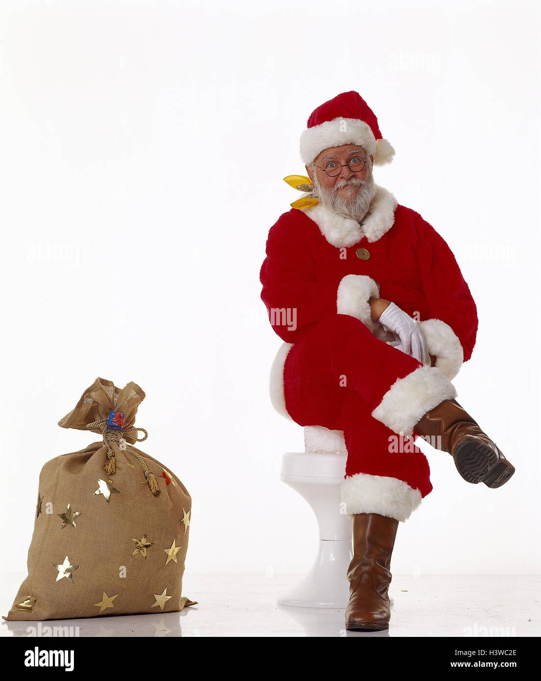 Santa Claus, stool, sit, pouch inside, studio, cut outs, glasses, beard ...