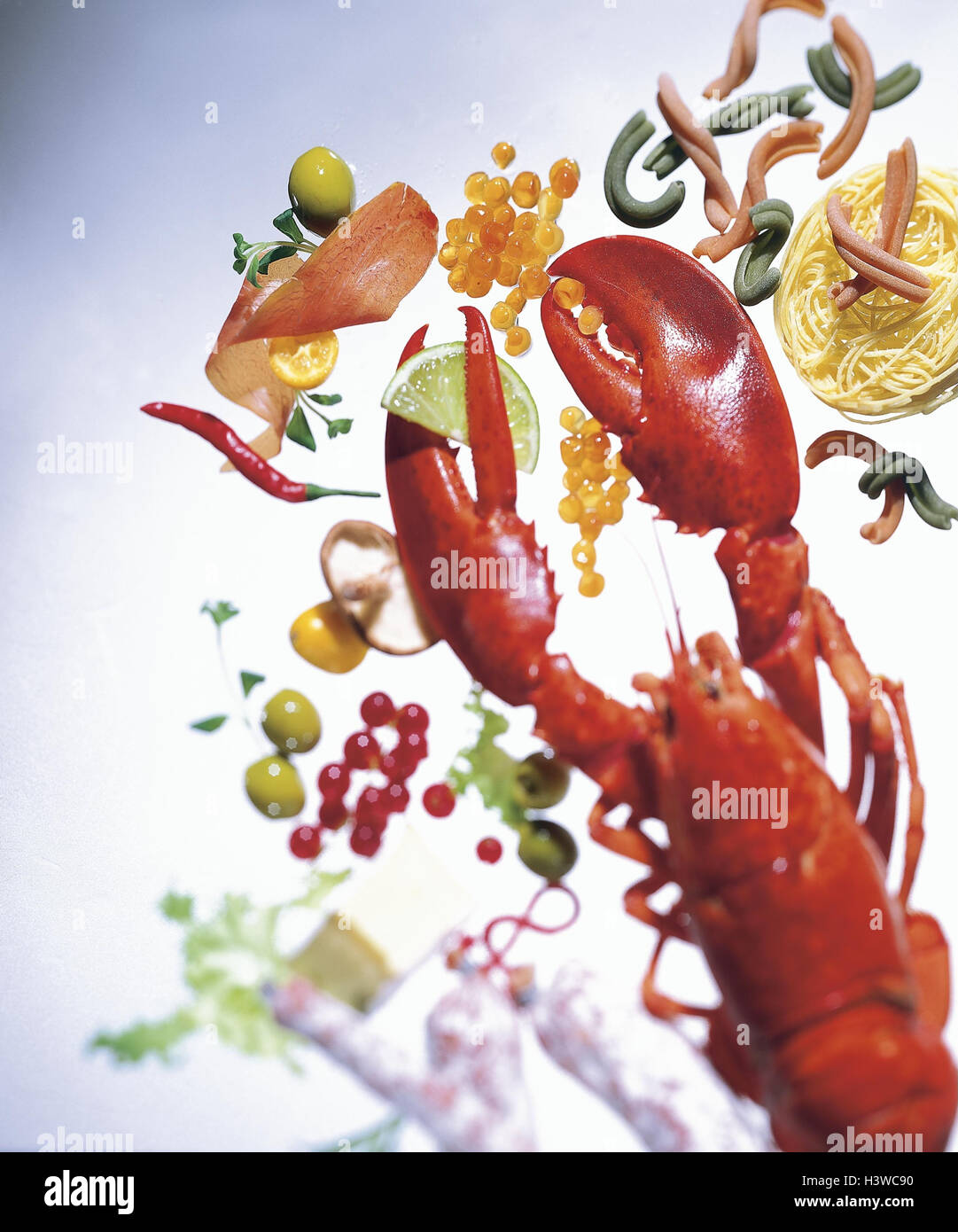 , Still life, lobsters, paste, caviar, olives, caviar, cheese, seafood ...