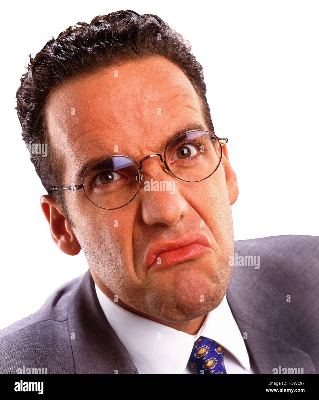 Man, suit, glasses, facial play, annoys, dissatisfied, portrait, Men ...