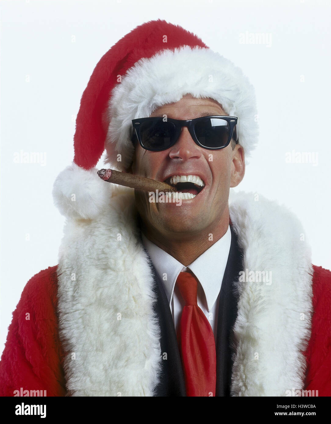 Santa Claus, sunglasses, cigar, portrait, studio, cut out, Christmas ...