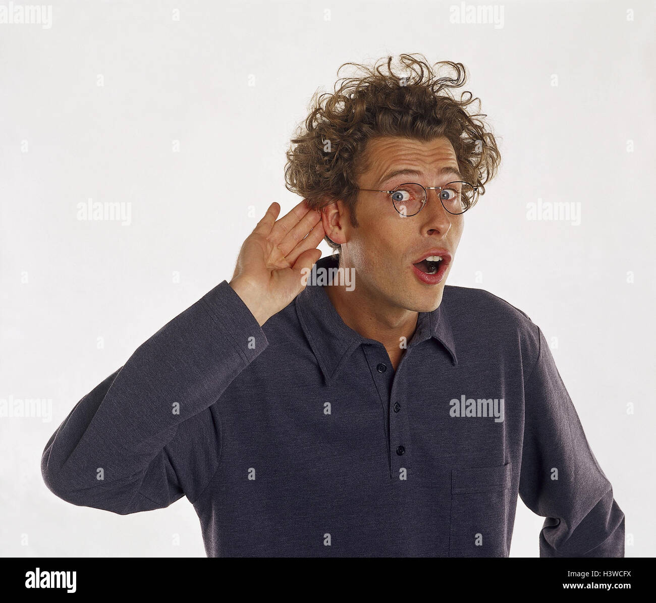 Man, young, glasses, gesture, hear, portrait, Men, hairs, wavy, curls ...