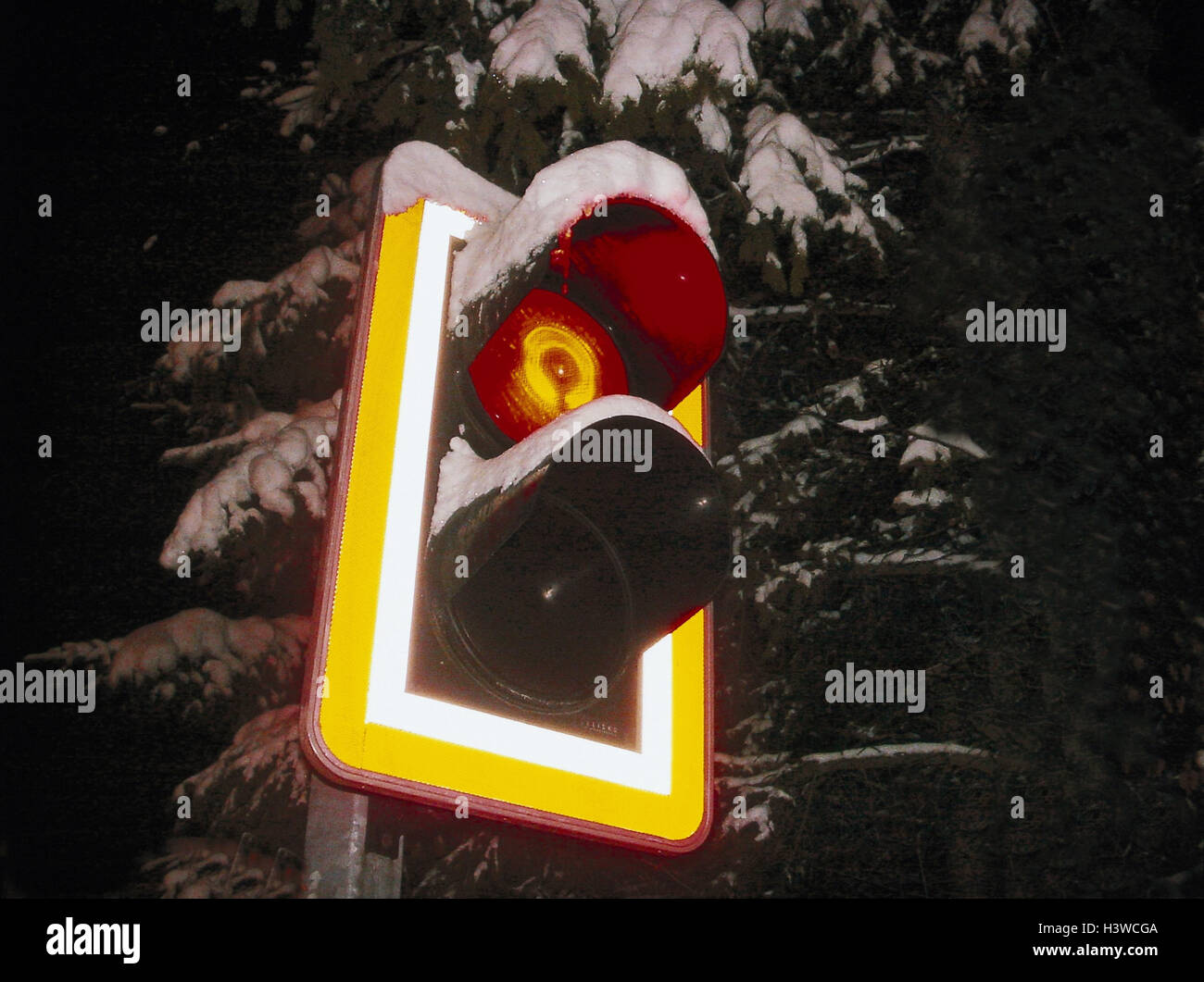 Level crossing, signal, evening, winter traffic light, section ...