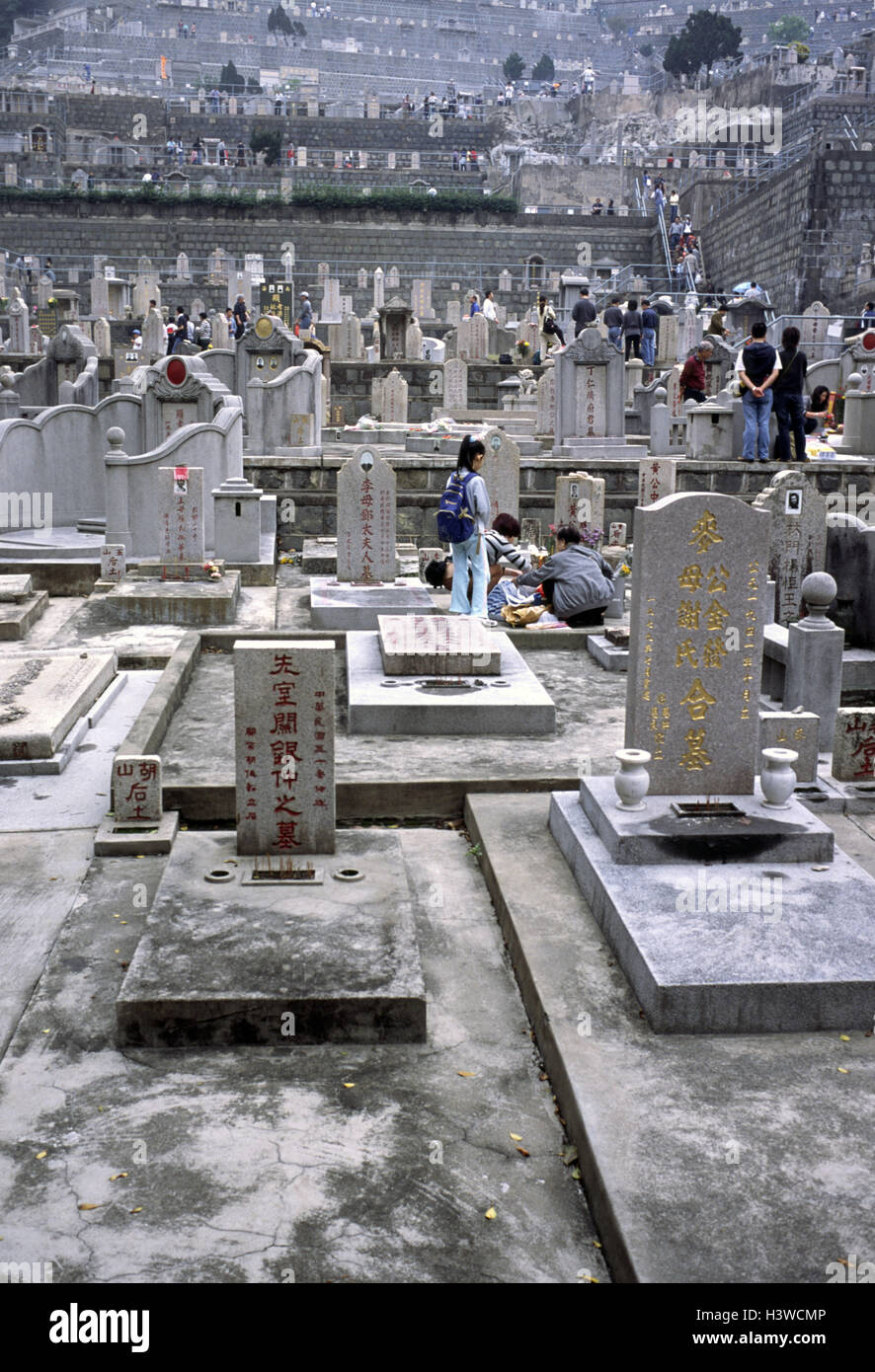 China, Hong Kong, cemetery, gravestones, visitors, Asia, Eastern Asia ...