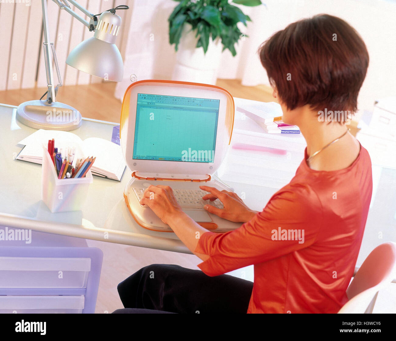 Office, desk, office workers, notebook computer, gesture, input, inside ...