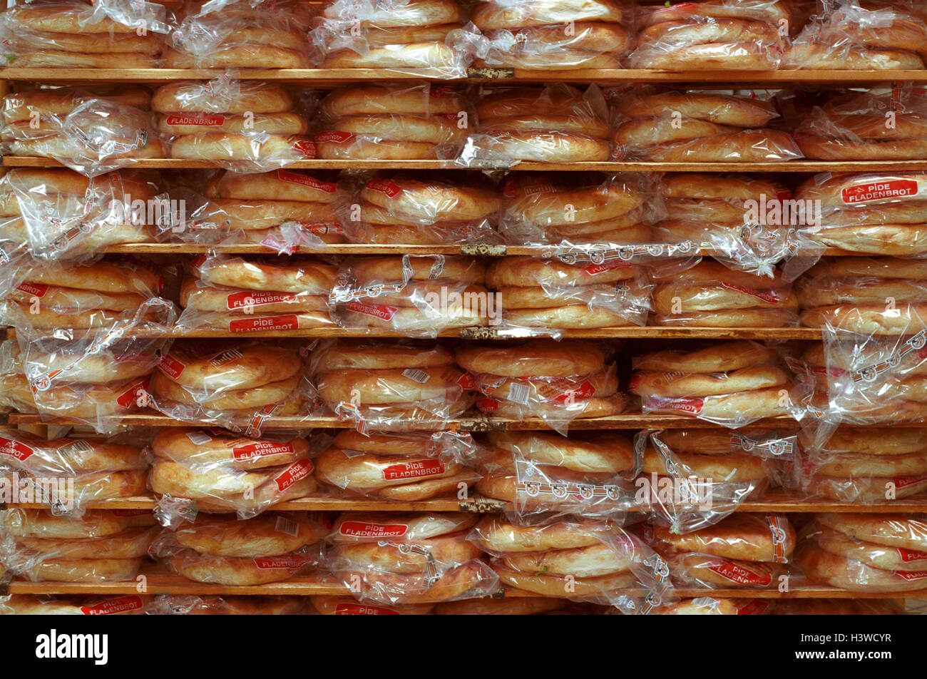 Great baker's, shelf, round flat dough-cake breads, packs industry ...