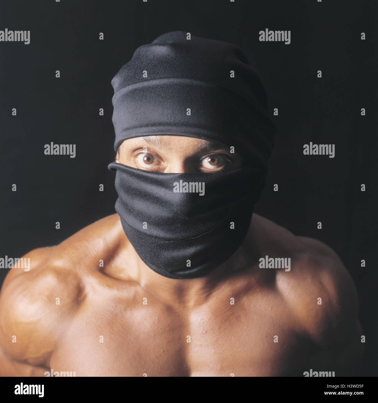 Man, masks, free upper part of the body, athletic, portrait, printout ...