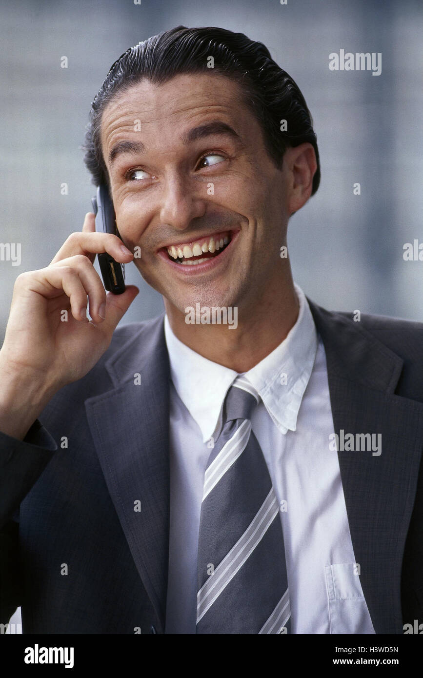 Manager, mobile phone, call up, happy, half portrait, professions ...