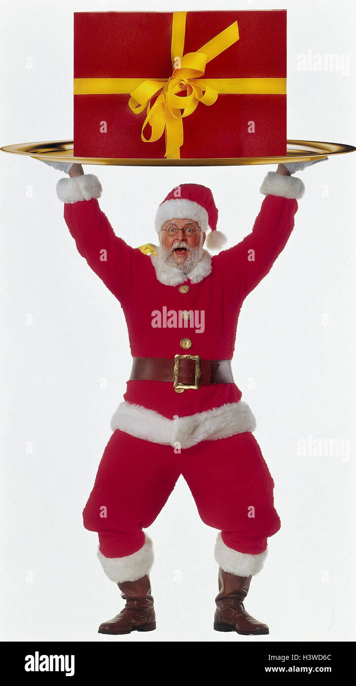 Santa Claus, tablet, golden, present, lift, present X-mas, Christmas ...