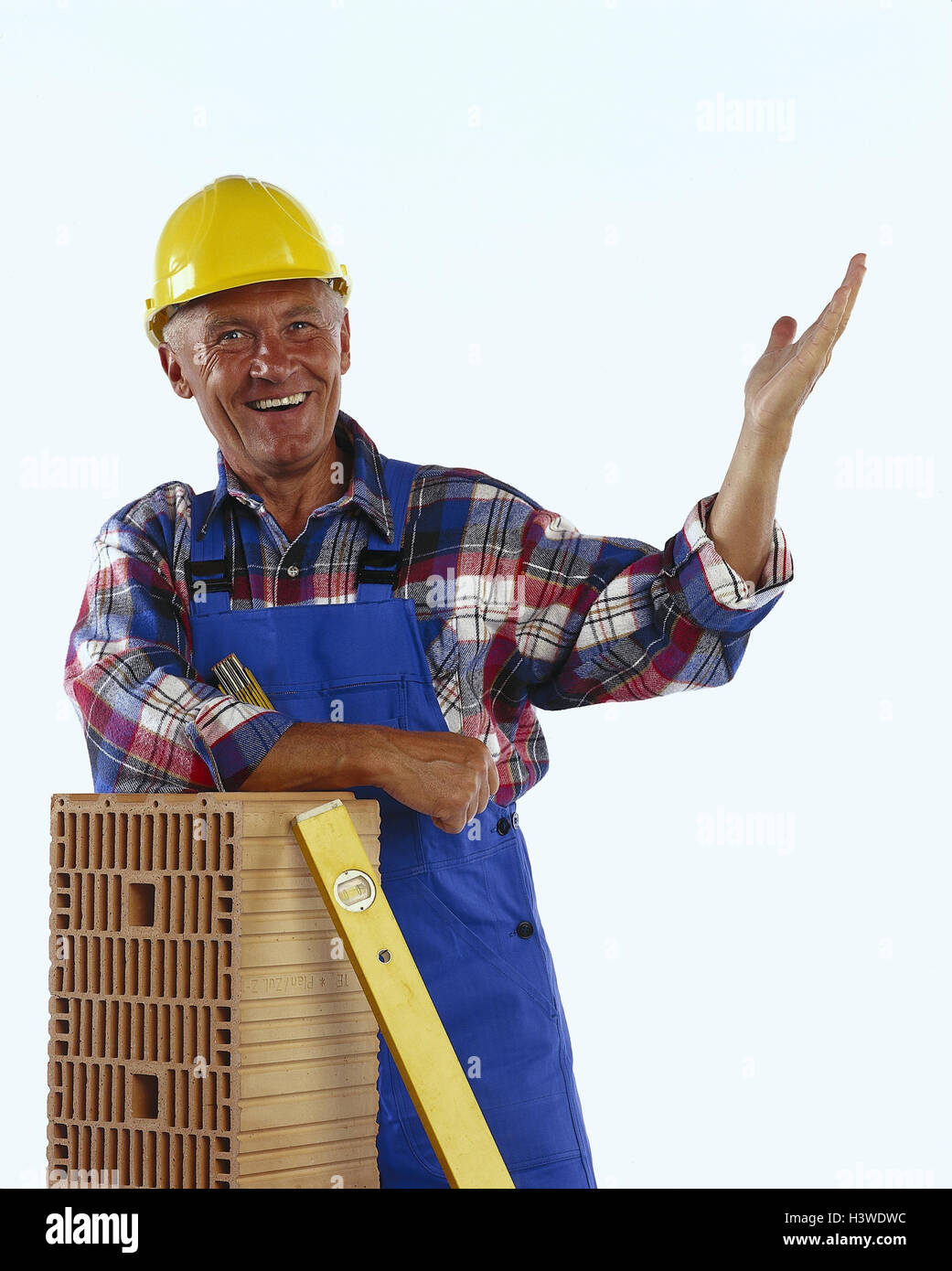 Construction worker (bricklayer), gesture, studio mb 11 A4 Stock Photo ...