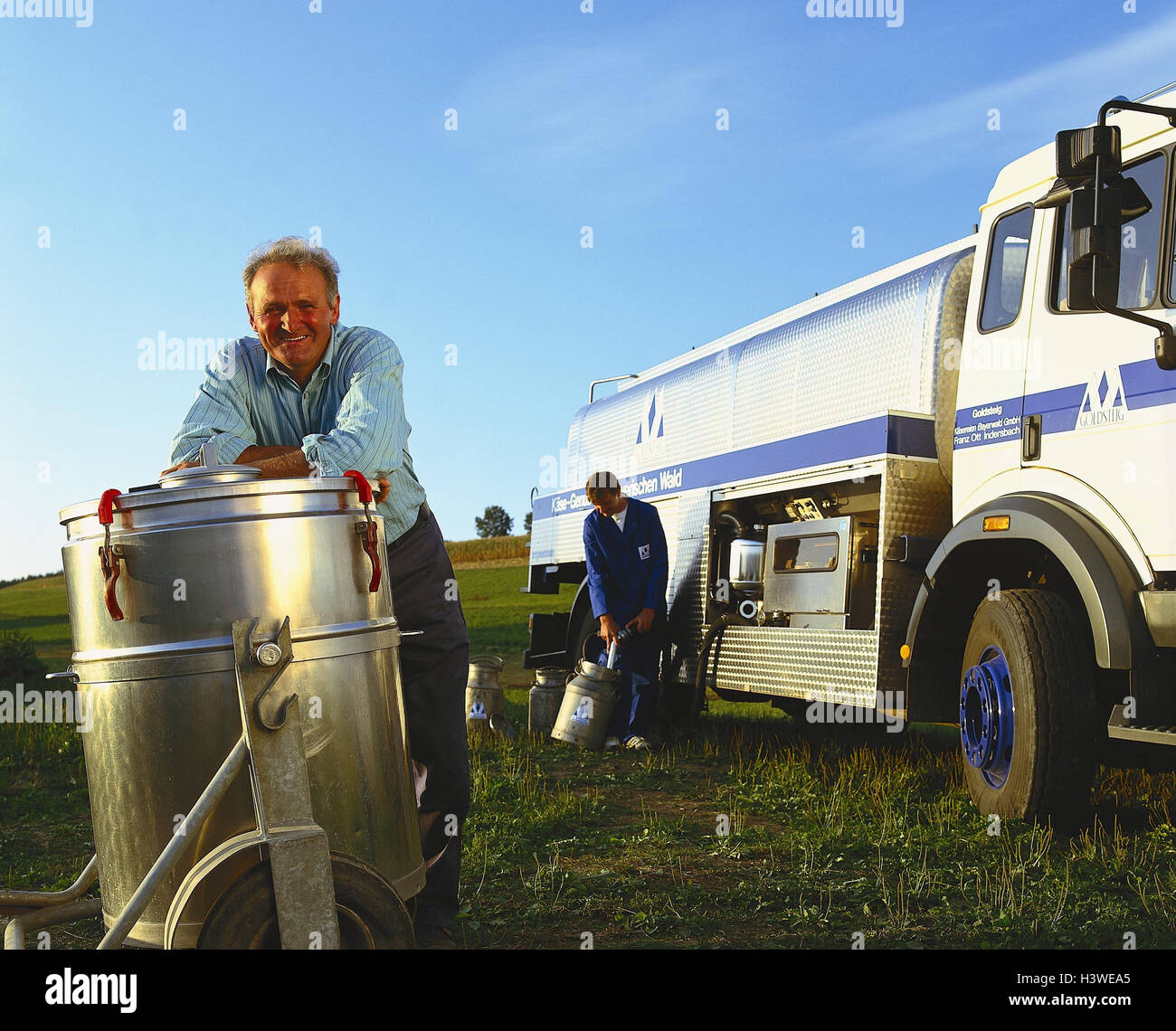 Truck, barrels, milk, collection, car, truck, truck, occupation, work ...