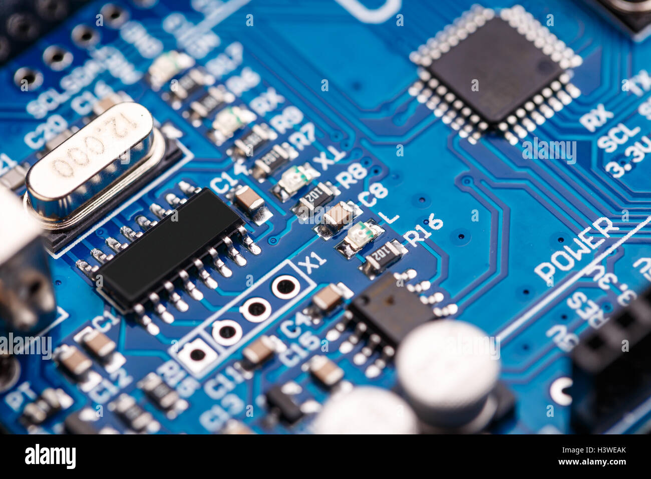 Microchip integrated on motherboard, computer science Stock Photo - Alamy