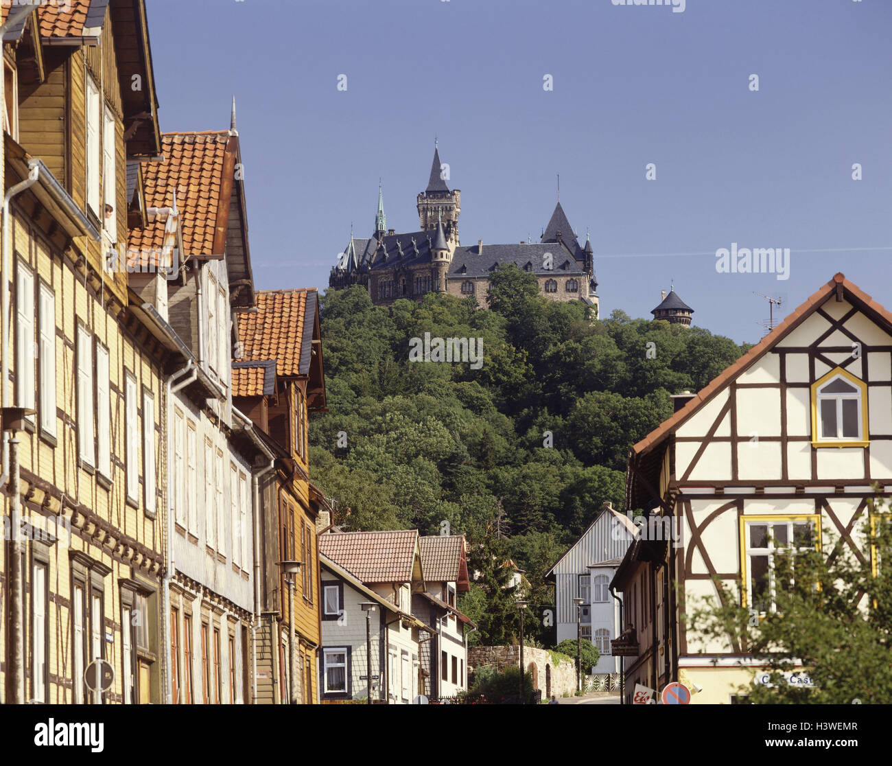 Germany, Saxony-Anhalt, castle Wernigerode, town view, half-timbered ...