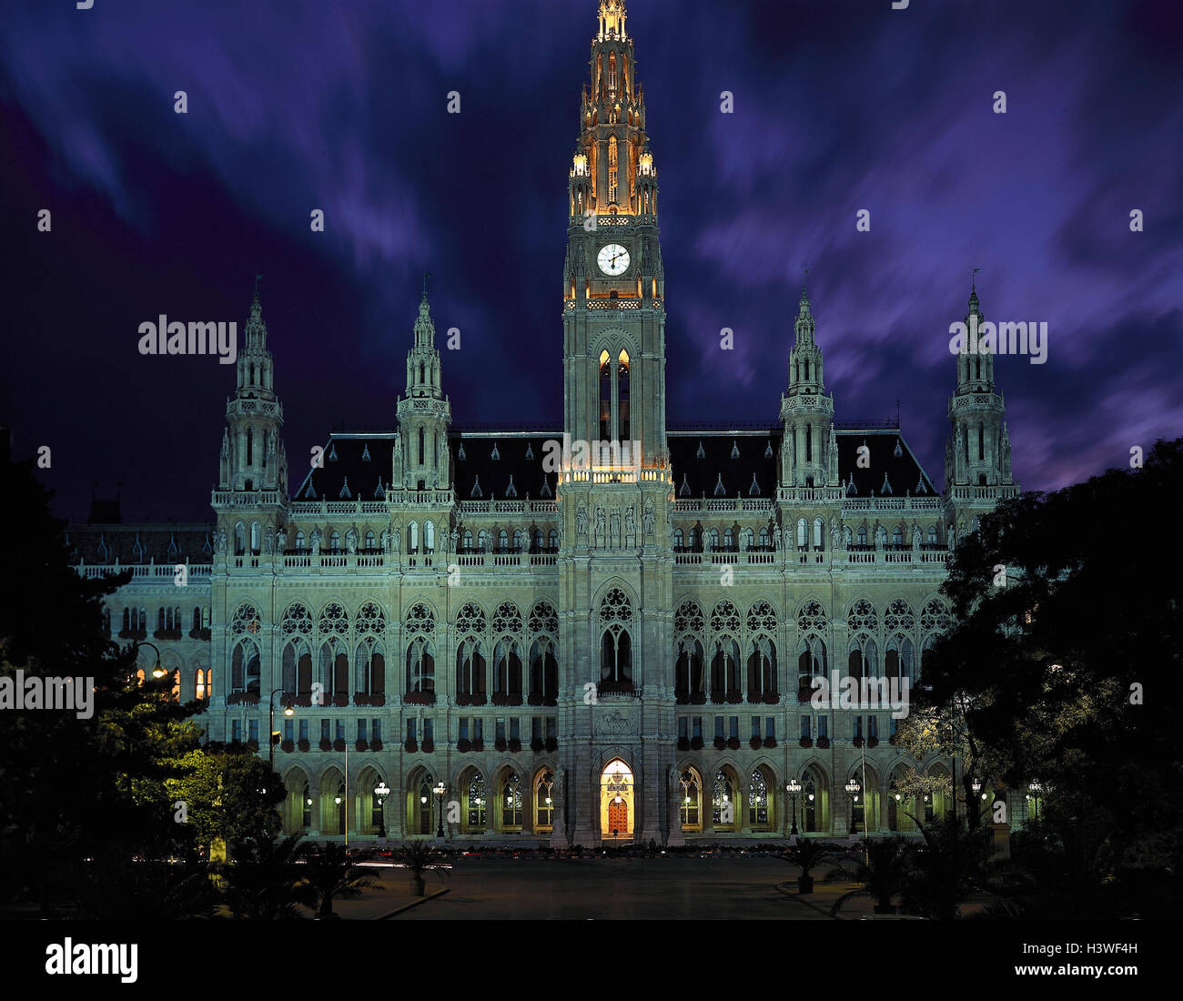Austria, Vienna, city hall, night, Europe, town, capital, building ...