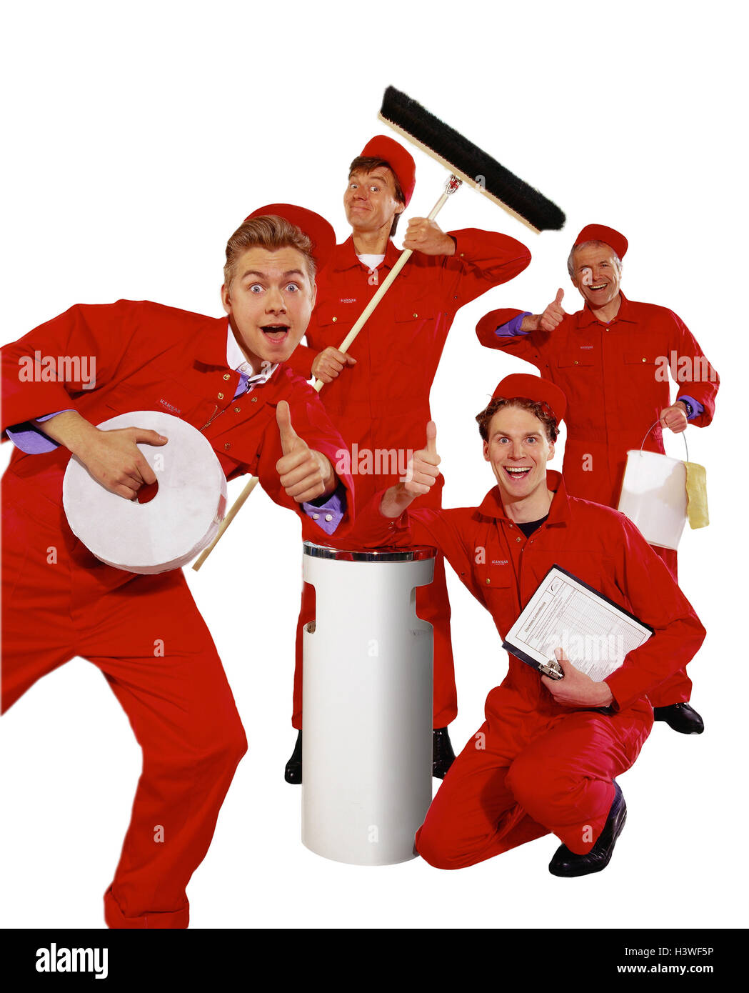 Cleaners, men, group, happy, gesture, okay, professions, cleaning ...