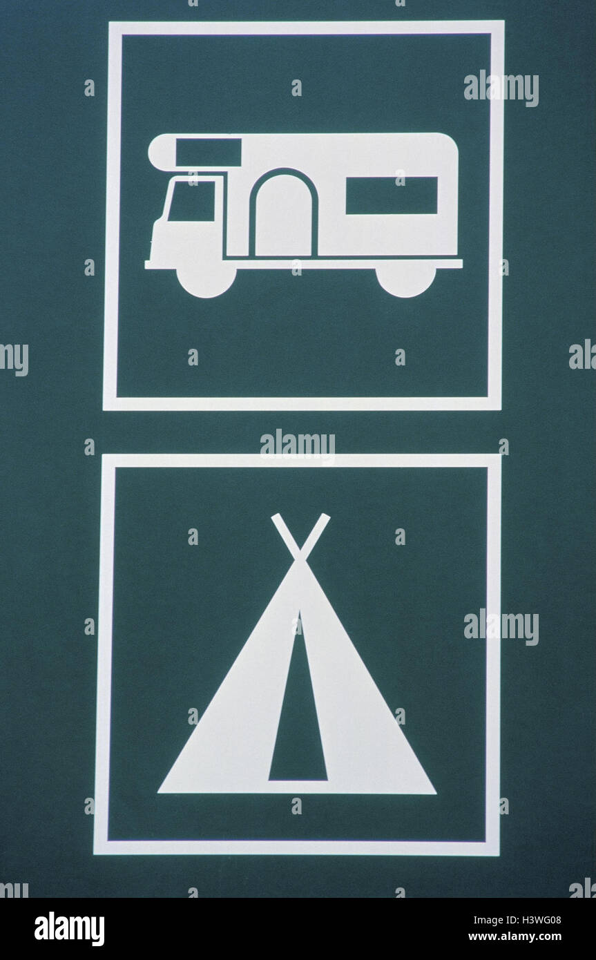 Information sign, camping site, camp site, tip, sign, green-white ...