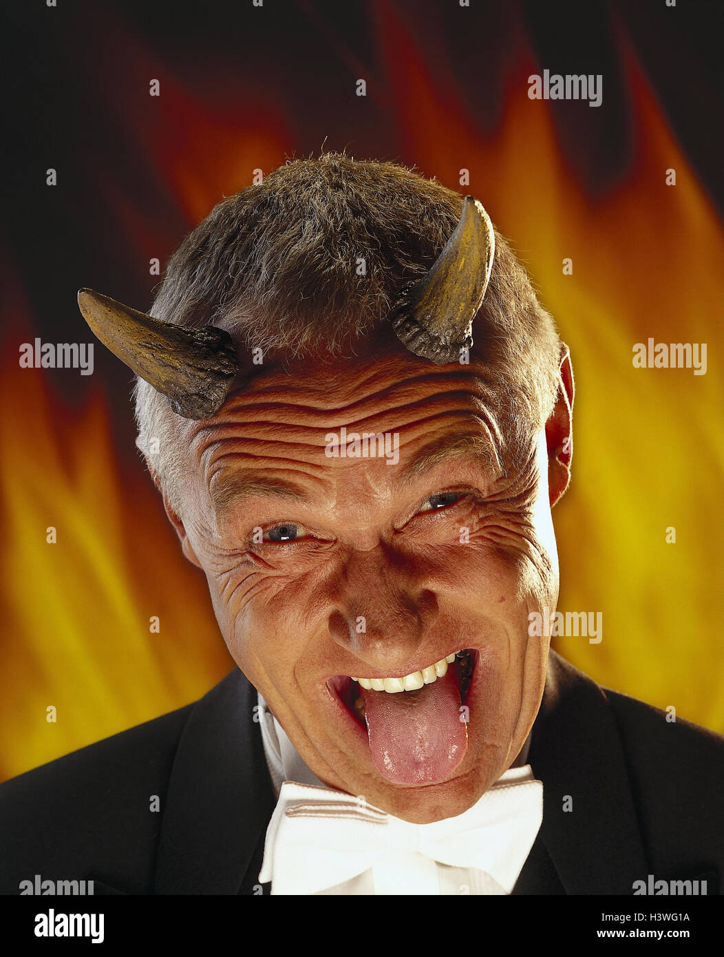 Devils, facial play, tongue, show, portrait, flames man, suit, devil's ...