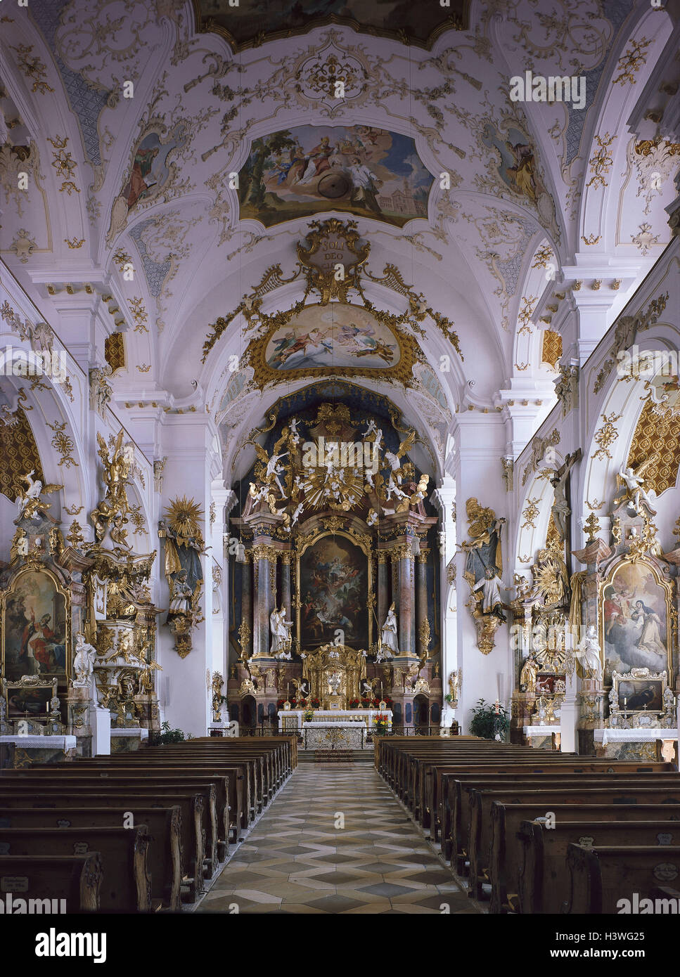 Germany, Upper Bavaria, Dietramszell, church, interior view, Bavaria ...