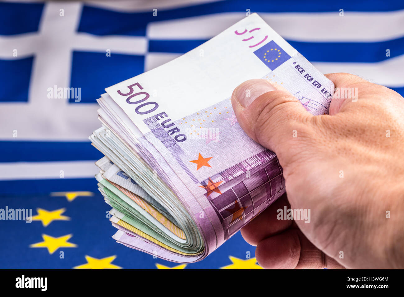Euro coins. Euro currency. Euro money. Greece and european flag and ...