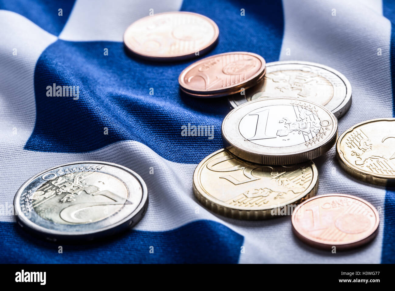 Euro coins. Euro currency. Euro money. Greece and european flag and ...