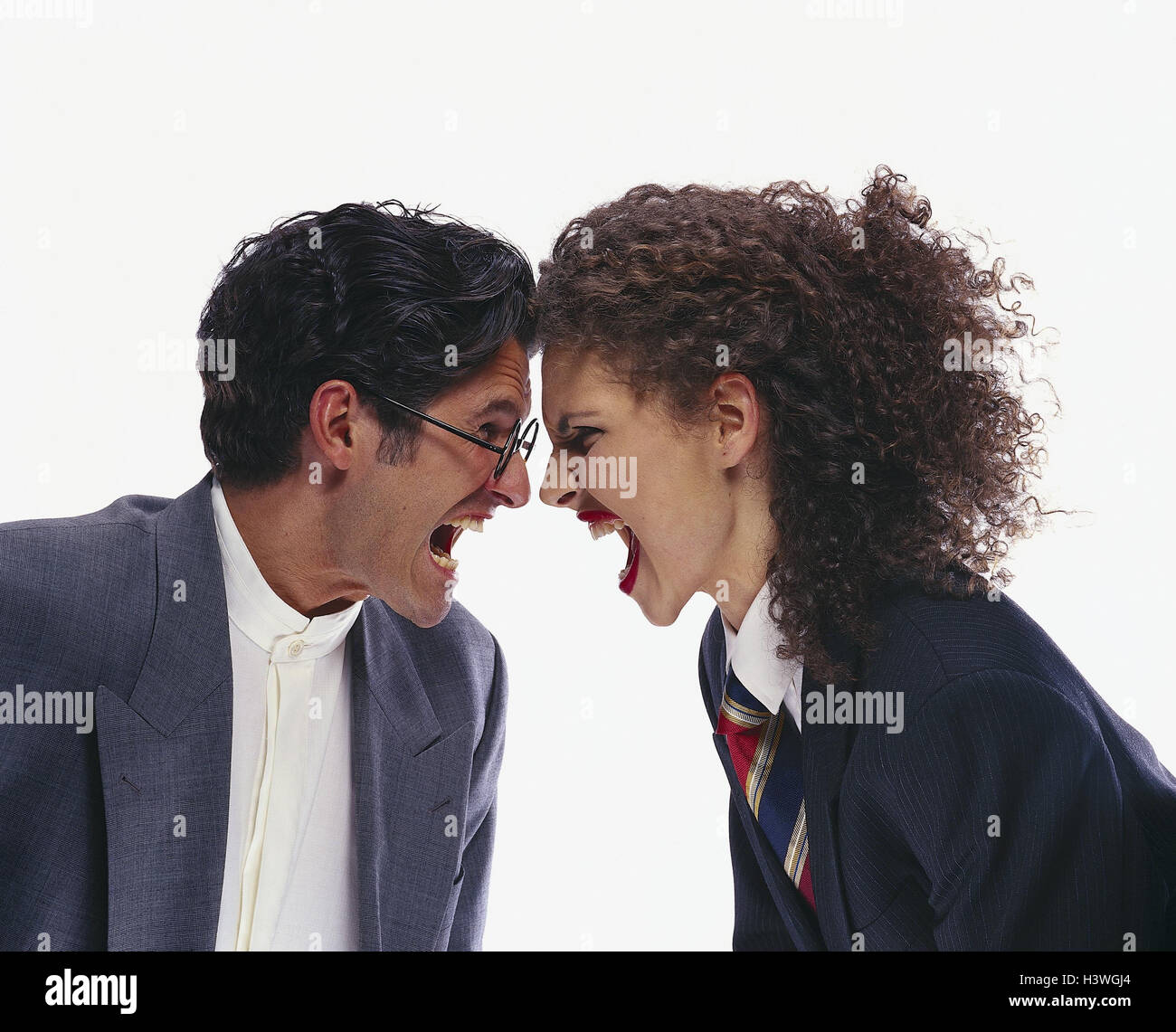 Couple, fight, shout, half portrait, argue, shout, inside, near, studio ...