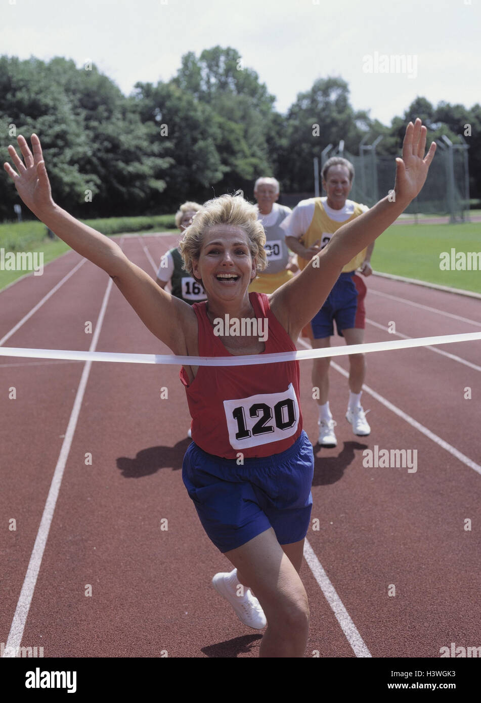 Runner, finishing order, victory, joy, cheering, sport, athletics ...