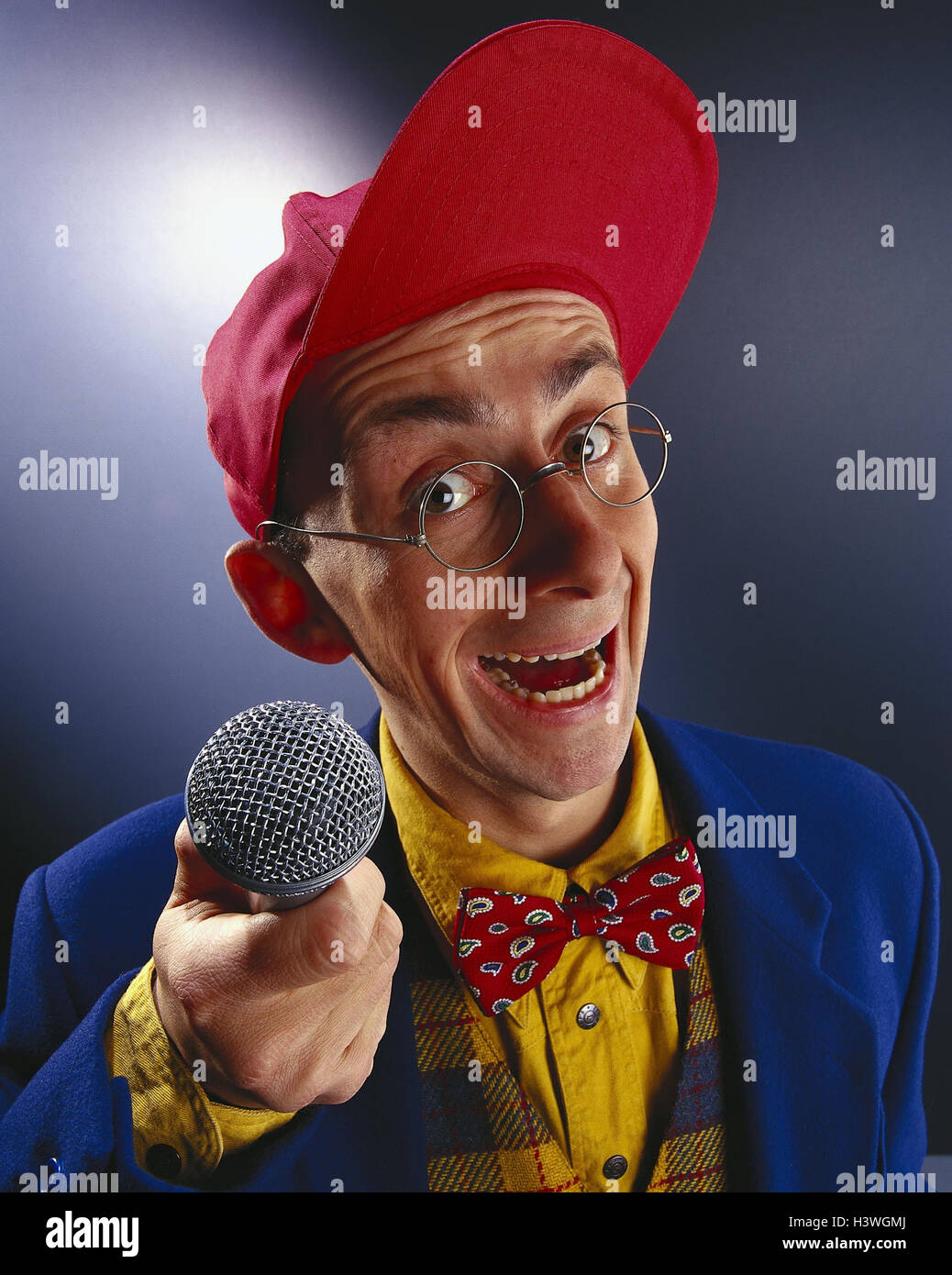 Reporters, sign cap, smile, microphone, gesture, portrait, man, facial ...