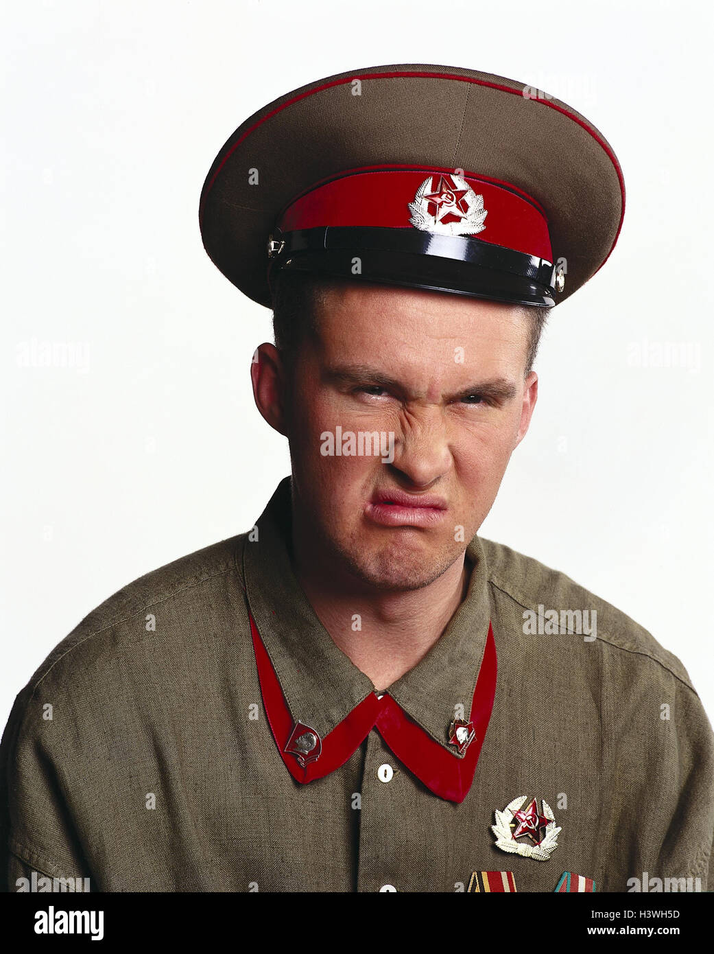 Russian soldier, facial play, rümpft nose, portrait, mb 104 A6 Stock ...